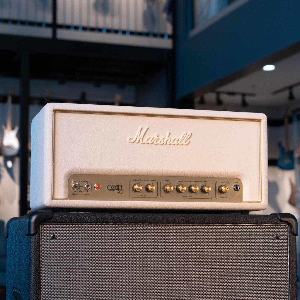 USED MARSHALL ORIGIN 20 HEAD WITH FOOTSWITCH WHITE TOLEX | Stang Guitars