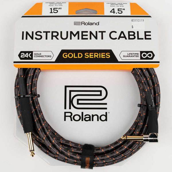 ROLAND INSTRUMENT CABLE BLACK SERIES - 15’ ANGLED/STRAIGHT 1/4” JACK ...